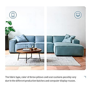 Acanva Modern L-Shaped Deep Sectional Sofa Furniture Set for Living Room Lounge, Minimalist Style Comfy Suedette Upholstery Corner Couch with Chaise, Blue