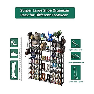 TDFERAN 9-Tier Shoe Rack, Large Shoe Organizer for Closet with Side Hooks, 50-55 Pairs Shoe and Boots Space Saving Free Standing Stackable Metal Shoe Rack Storage for Entryway Hallway Bedroom