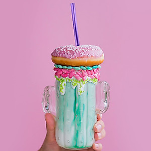 NiHome Pearlescent Reusable Stainless Steel Metal Straws 16-Pack with 2PCS Brushes, 8.5" Length, Square Twisted Design, Dishwasher Safe with 2 Cleaning Brushes Included (Gradient Pink Purple)