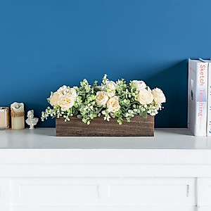 Dahey Centerpiece Table Decorations for Dining Room Farmhouse Living Room Table Centerpieces Decor Wood Tray with 3 Artificial Flowers and 2 Eucalyptus for Kitchen Table, 14.1" x 4.7" x 3.1"