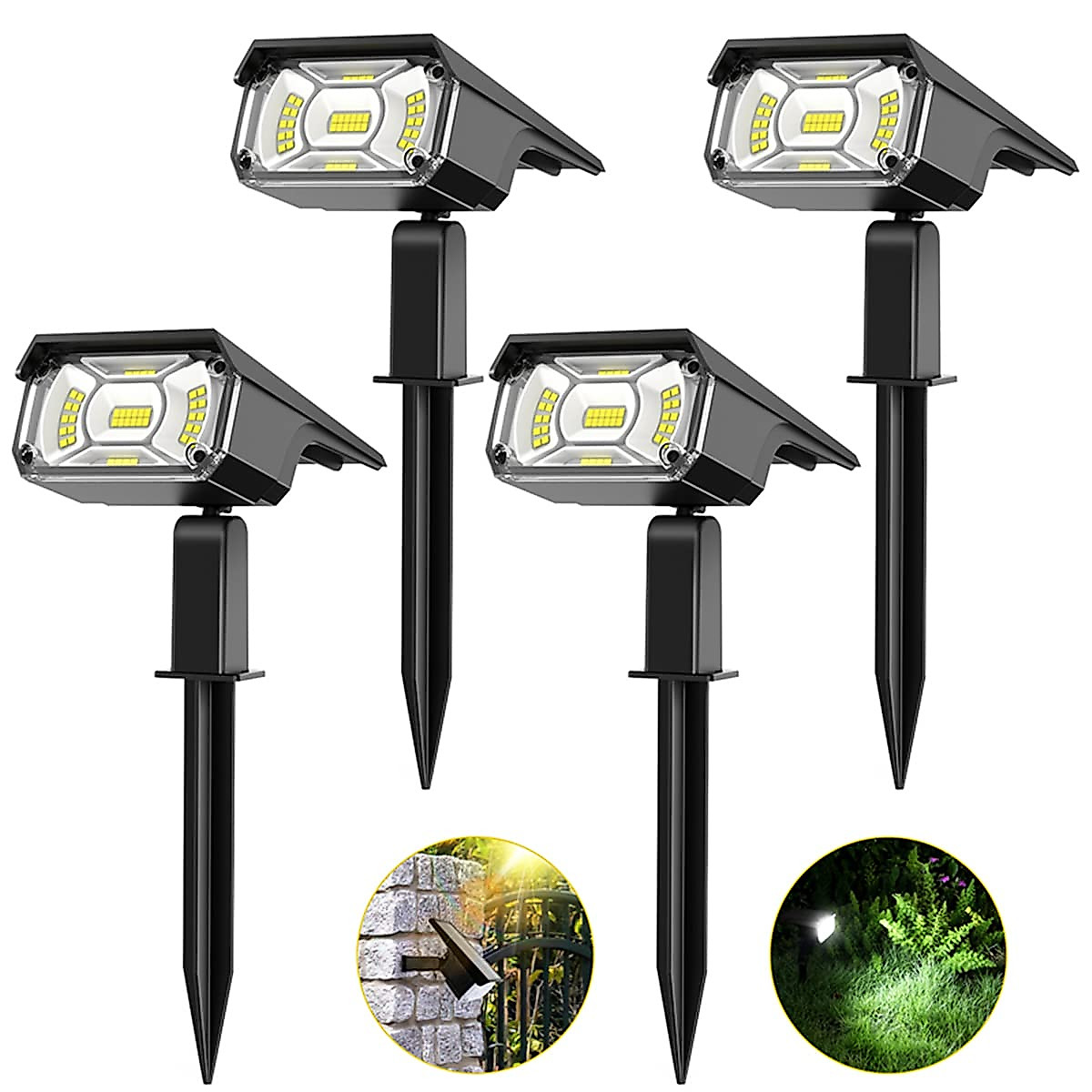 Pesivi Solar Spot Lights Outdoor, 40 LEDs Landscape Lighting Spotlights, Adjustable 2-in-1 USB & Solar Powered IP65 Waterproof Garden Light for Yard Backyard Walkway Driveway Patio Pool Trees, 4 Pack