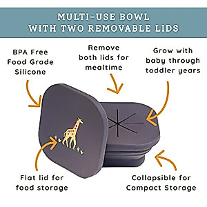 Austin Baby Co Silicone Collapsible Snack Bowl – Reusable Snack Container with Two Specialized Lids – BPA free, Dishwasher Safe and Leakproof for Toddlers & Babies