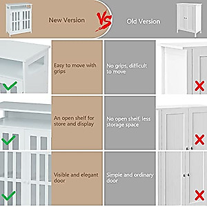 kinbor Buffet Cabinet - White Wood Sideboard, Storage Cabinet with Glass Doors, Kitchen Storage Cabinets with Open Shelf & Doors for Kitchen, Hallway, Living Room, Dining Room, Bathroom, White