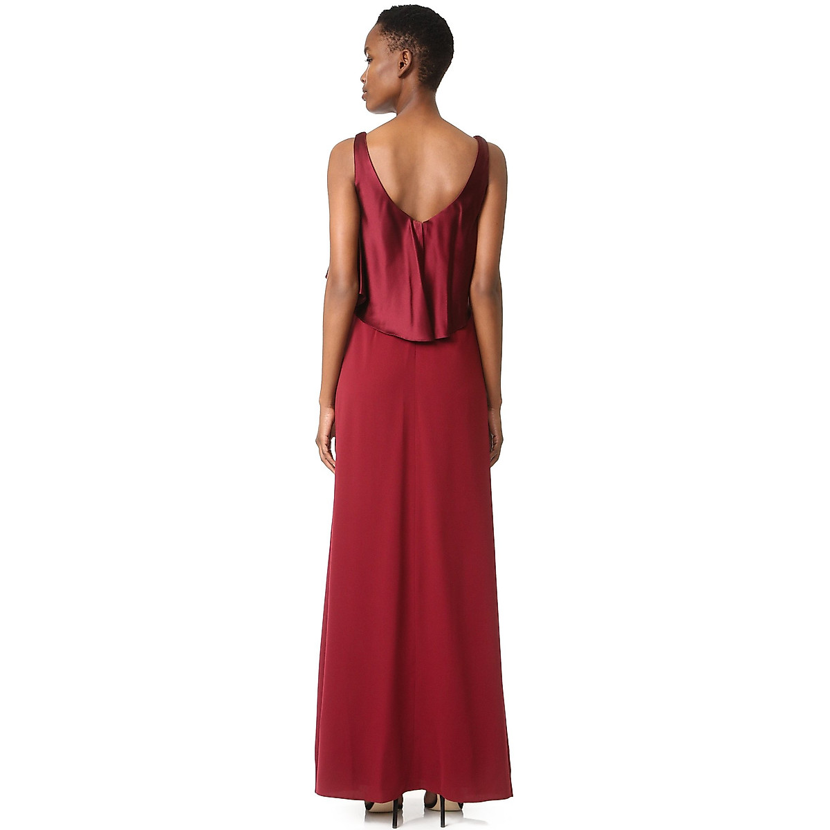 Jill Jill Stuart Women's Deep-V Satin Back Crepe Gown, Oxblood, 10