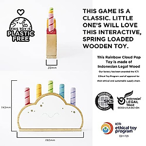 Le Toy Van - Wooden Baby Sensory Petilou Rainbow Cloud Pop Press and Release Toy | Educational Baby Sensory Montessori Toddler Learning Toy - Suitable for 18+ Months