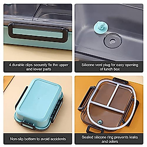 YBOBK HOME Portable Thermal Bento Lunch Box, 2 Compartments Divided Lunch Container For Adult To Work, 18/8 Stainless Steel Leak-Proof Food Container With Insulated Bag & Sauce Box (Blue 34oz)