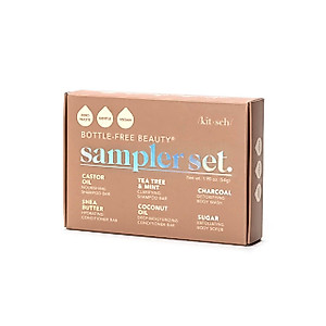 Kitsch 6 Piece Luxury Bar Sampler Set with Shampoo Bars, Conditioner Bars & Body Wash Bars - Made in US - All Natural - Bottle-Free Beauty Bars