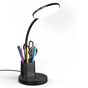 Vicsoon Desk Lamp, LED Desk Lamp for Home Office, Touch Table Lamp with 3 Color Modes 360° Adjustable Arm, Dimmable Desk Light with Pen Phone Holder, Black
