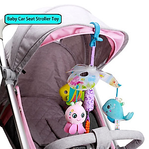 D-KINGCHY Baby Car Seat Toys, Clip on Stroller Toy, Soft Crib Toy, Hanging Plush Rattle Toys for Newborn Infant 0-3 Years Old (Ocean Series)
