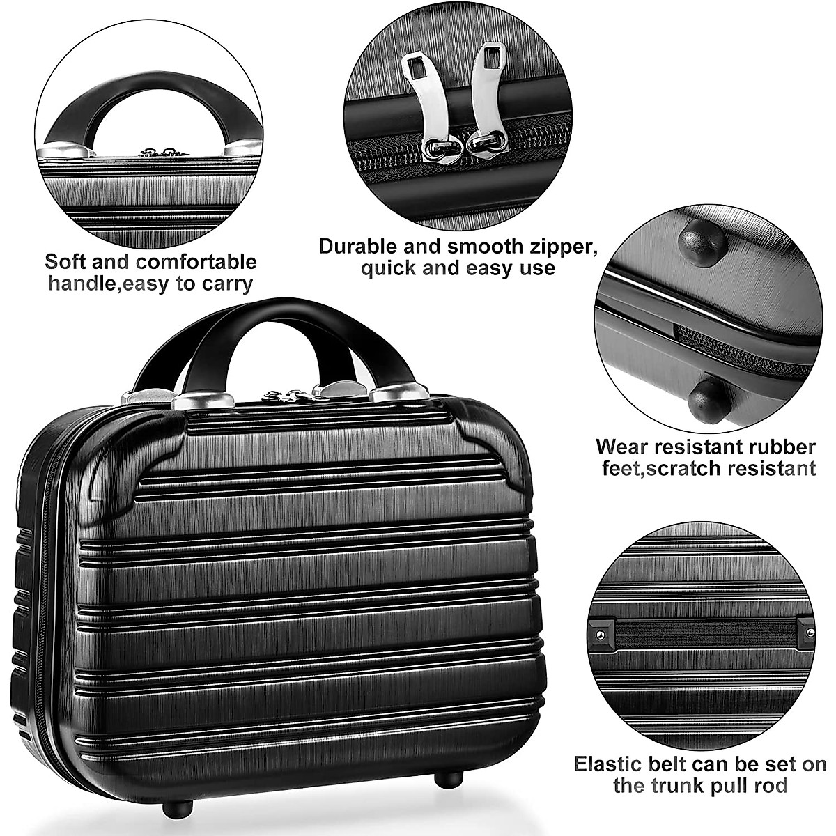 Hard Case Luggage 2 Piece Sets Carry On Luggage Lightweight With Spinner Wheels Rolling Suitcase 22x14x9 Airline Approved PC+ABS TSA Lock Hardshell Travel Carry On Hardside 14/20 Inch 2PCS,Black
