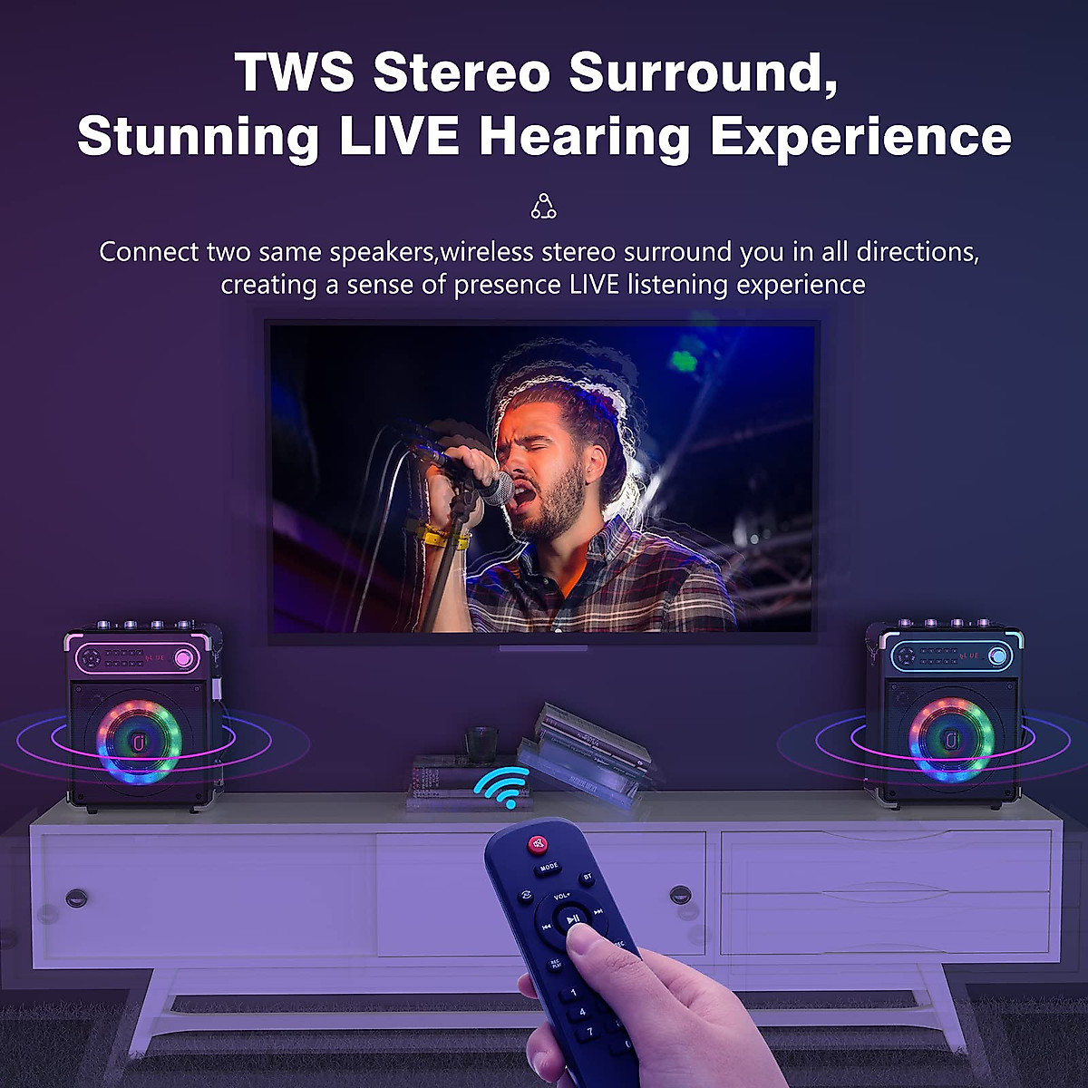 HWWR Karaoke Machine with 3 Wireless UHF Microphones for Adults, Portable Bluetooth Speaker, Party Speaker with Disco Lights for Outdoor, PA System Karaoke Speaker Support TWS, Unpowered Cabinets