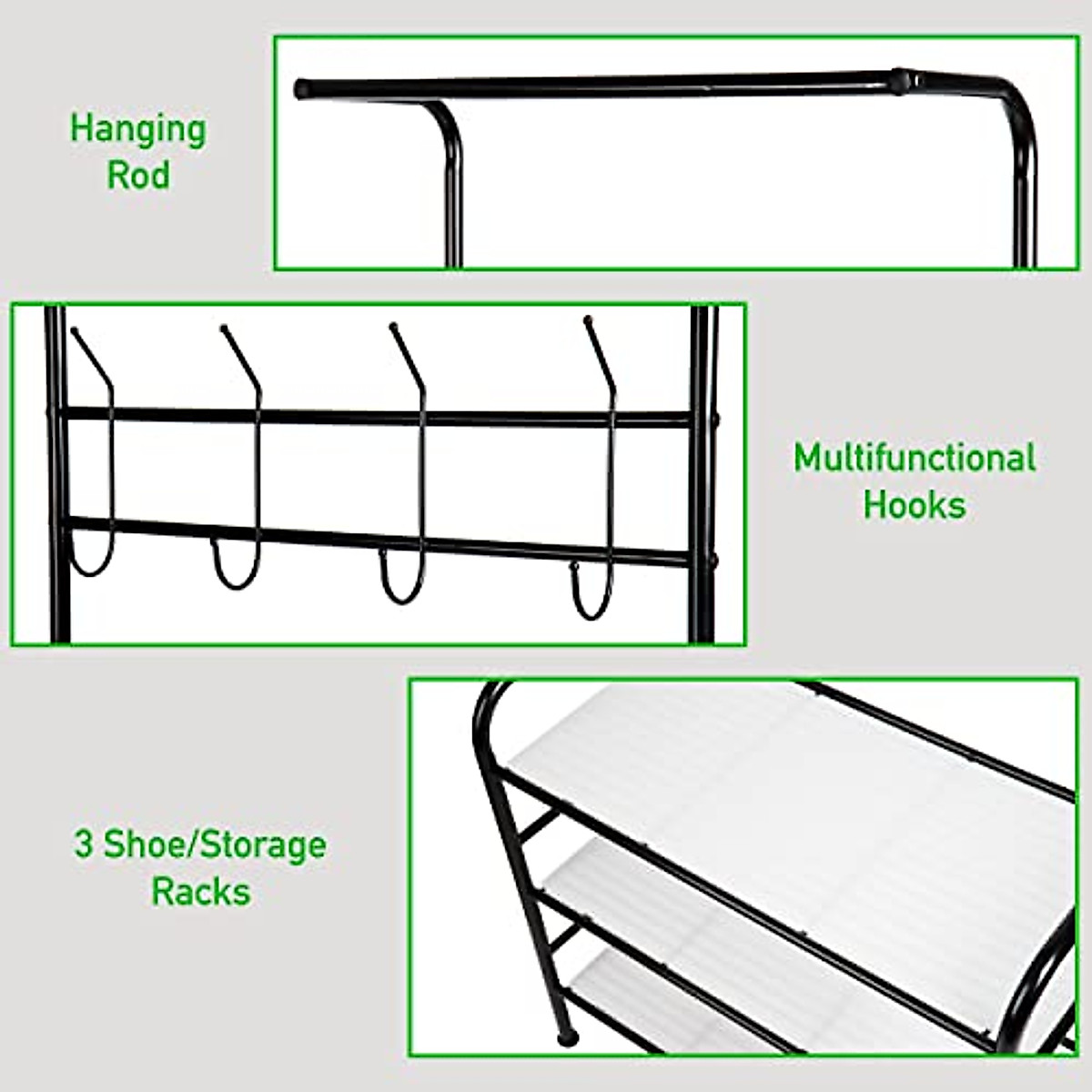 Mind Reader Metal Coat, Shoe Rack, Purses, Scarf, Shelving Organizer, Black