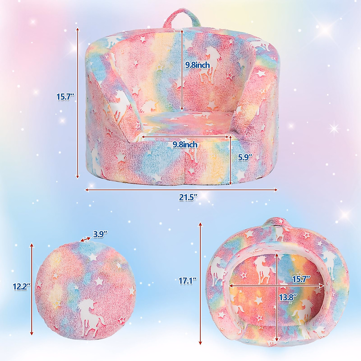 ALIMORDEN Snug-Arch Toddler Couch, Comfy Foam Baby Chair, Ergonomic Toddler Chair with a Snug Embrace Design for Boys and Girls, Unicorn