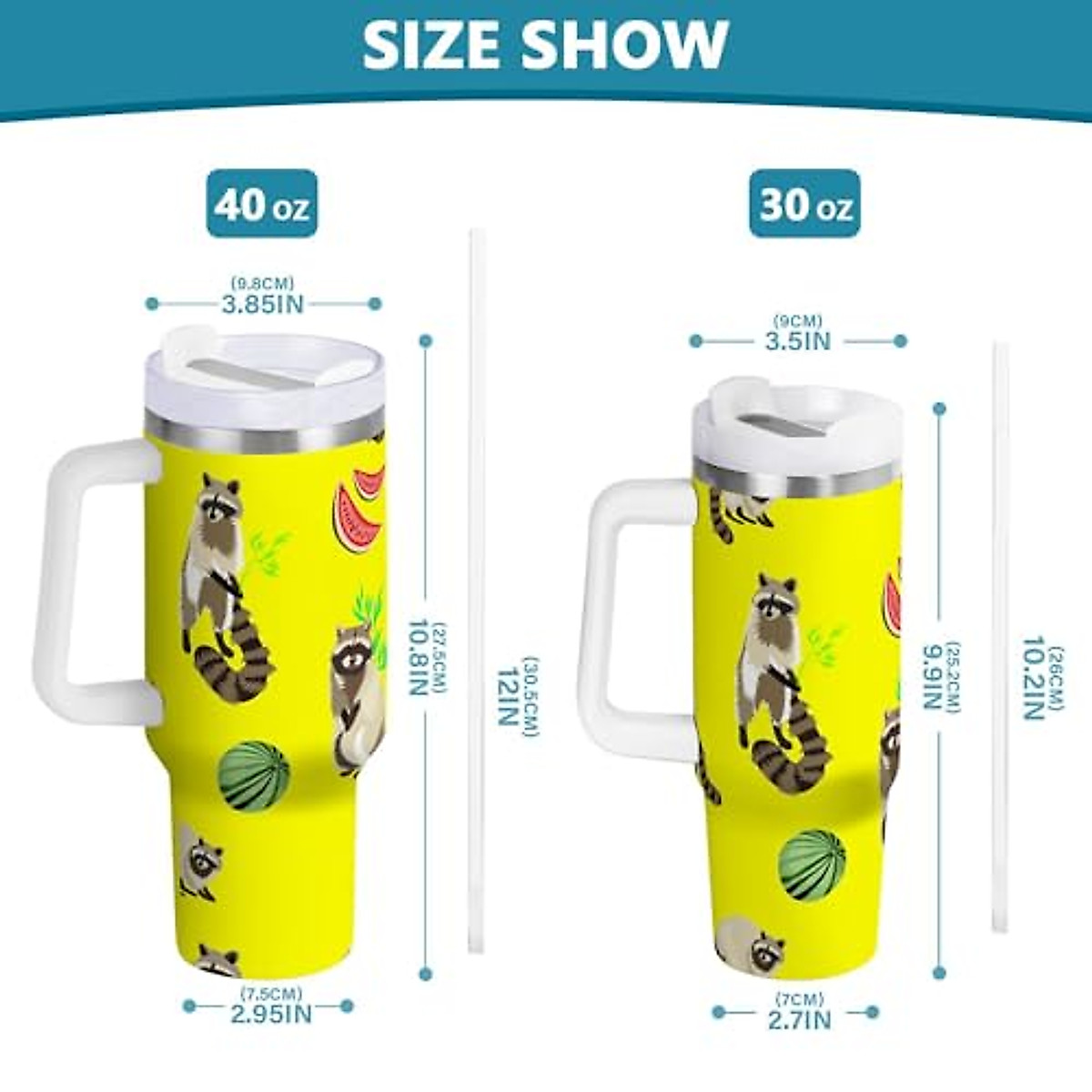 DIGTIA Stainless Steel Insulated Tumbler w/Handle & Straw, Raccoon Cute Double Wall Vacuum Travel Coffee Mug Cup w/Lid, Leak-Proof Sports Fluffy Water Bottle,30oz