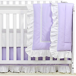 Brandream Luxury Purple Crib Bedding Set for Girls Elegant Princess Nursery Bedding Solid Sweet Ruffle Comforter 3 Piece, 100% Cotton