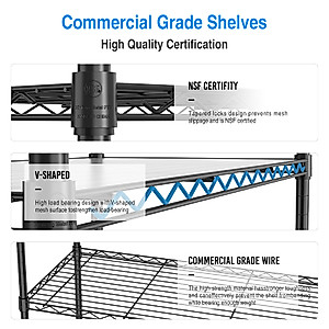 pouseayar 5 Tier NSF Metal Shelf Wire Shelving Unit, 60" H x 30" L x 14" D - 750lbs Capacity Heavy Duty Adjustable Storage Rack with Wheels & Shelf Liners - Black Set of 2
