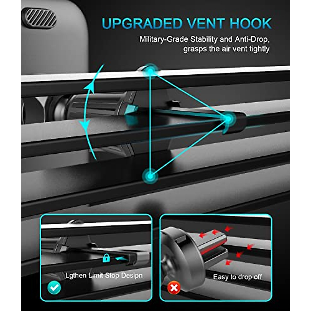 Phone Mount for Car,【Upgraded Stepless Adjustment Suction Cup】 Car Phone Holder Mount Dashboard Windshield Vent Universal Cell Phone Holder Mount for All Smartphones