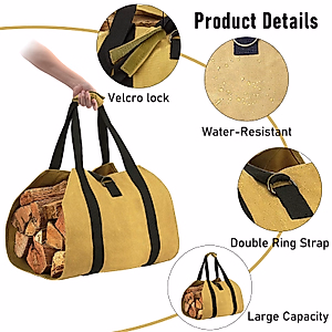 Rionaty 2 Pcs Firewood Carrier - Waxed Canvas Tote Bag, Extra Large Water-Resistant Portable Wood Carrier for Firewood Stove Indoor Outdoor Camping Trip (Brown and Black)