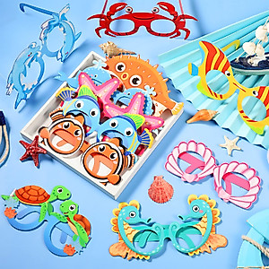Harloon 36 Pcs Sea Animal Party Favors Under Ocean Paper Glasses Ocean Animal Photo Props for Fishing Birthday Party Supplies (Bright)