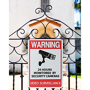 Thten 24 Hour Video Surveillance Sign, 14"×10" Security Camera Sign Warning for CCTV Recording System,Indoor Or Outdoor Use for Home Yard Business 2 Pack