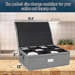 China Storage Containers for Mugs and Cups | 12 Slot Teacup Storage with Lid and Handles | Hard Fabric China Chest and Storage Box for Moving, Coffee
