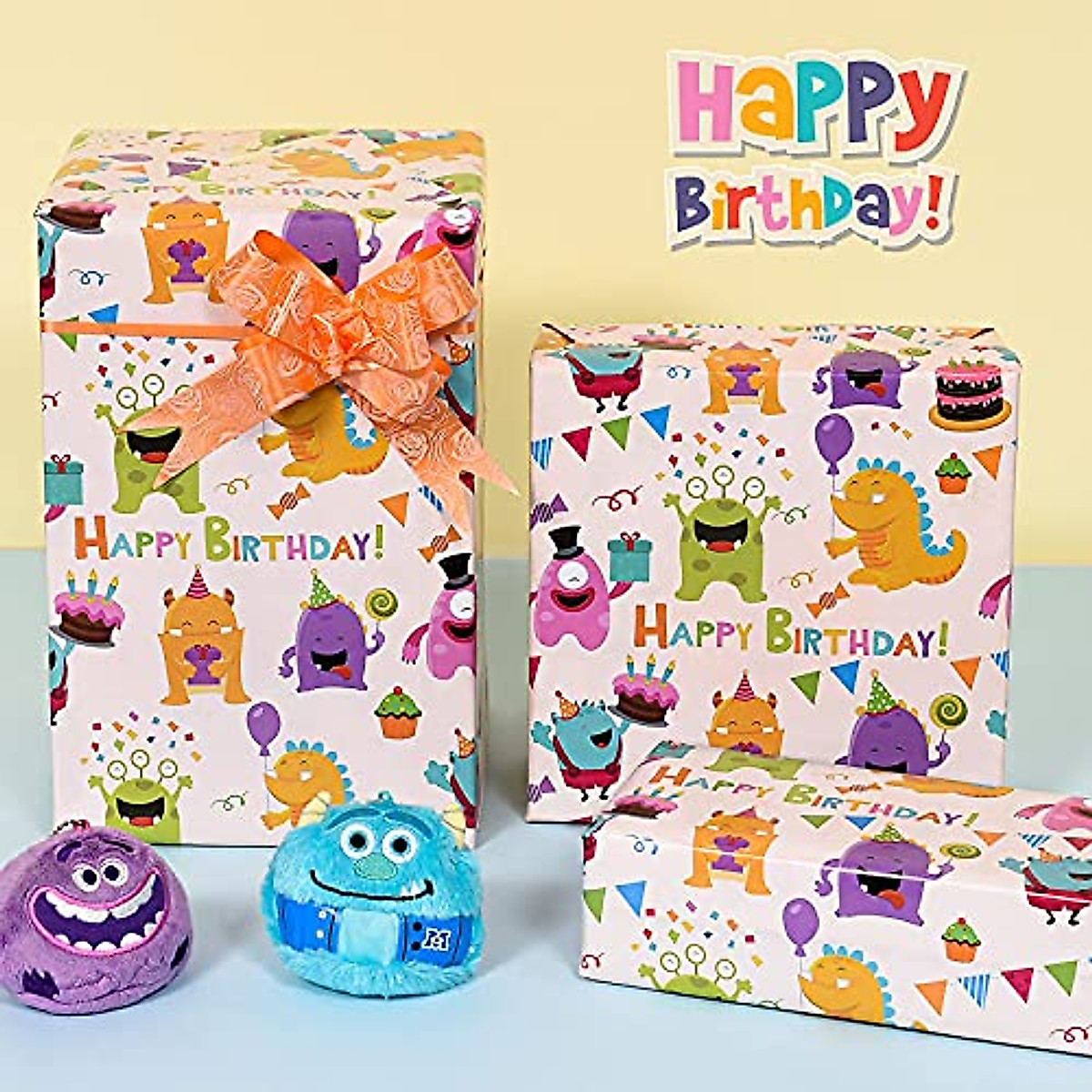 PlandRichW Birthday Wrapping Paper for Boys,Baby,Kids.Gift Wrapping Paper Includes Dinosaur Monster Truck Astronaut 4 Cute styles for Baby Shower Party Holiday.12 Sheets Folded Flat 20" X 29"