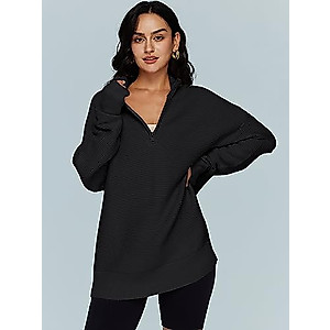 LILLUSORY Women's Pullover Soft Oversized Sweatshirts 1/4 Zip Western 2023 Trending Fall Clothes Oversized Sweater Tops Black
