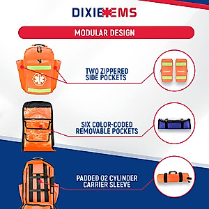Dixie EMS Ultimate Pro Trauma O2 Backpack with Modular Pouch Design, Oxygen Gear Bag for First Responders and Medics – Orange