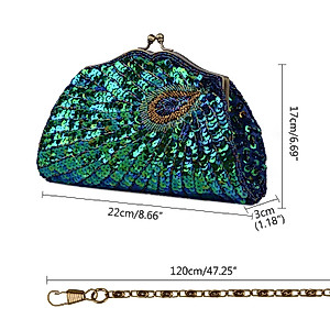 KISSCHIC Women's Vintage Beaded Sequin Evening Bags and Clutches Peacock Blue Purses Handbags