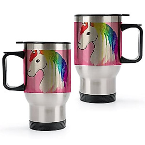 Rainbow Unicorn 14 Oz Travel Coffee Mug Stainless Steel Vacuum Insulated Cup with Lid