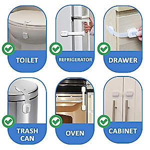 Child Safety Strap Locks (4 Pack) for Fridge, Cabinets, Drawers, Dishwasher, Toilet, 3M Adhesive No Drilling - Jool Baby