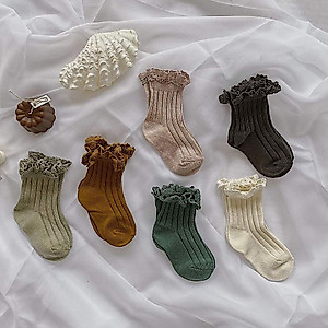 Ashmyova Baby Girls Vintage Ankel Lace Socks Toddler Ruffles Casual Dress Socks 6 Pack Size 6-24Months