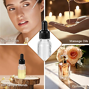 Kesell 8 Pack - Glass Bottles for Essential Oils, 10ml Refillable Empty Transparent/Clear Bottle with Glass Dropper and Black Cap