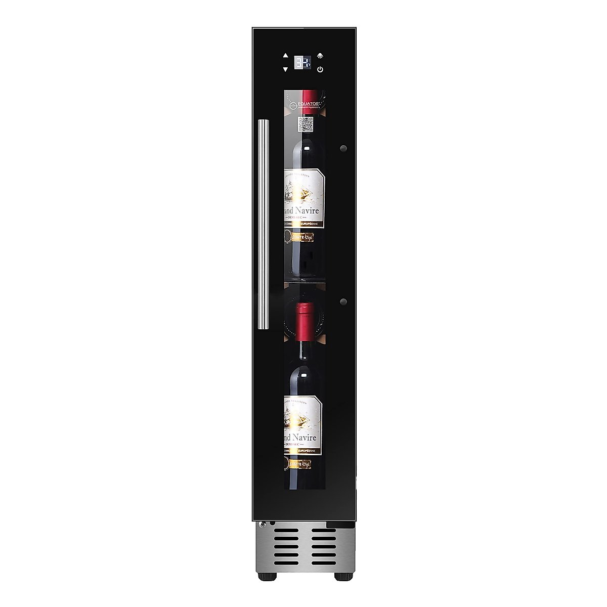 Equator 9 Bottle Wine Refrigerator with 7-Color LED Mood Lighting, Single-Zone, Freestanding/Built-in, Anti-UV Glass Door, 41°F-71.6°F Temperature Range, Touchpad Controls, Auto Defrost, 110V (Black)