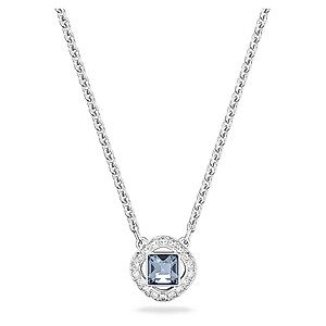 SWAROVSKI Una Angelic Necklace, Square Cut Blue Crystal on a Rhodium Finished Setting, Part of the Una Angelic Collection
