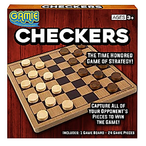 Gamie Wooden Checkers Board Game, Wood Family Board Game for Game Night, Indoor Fun and Parties, Develops Logical Thinking and Strategy, Best Gift Idea for Kids
