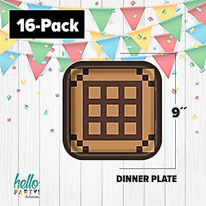 50% OFF! Minecraft Birthday Party Supplies Complete for 16 kids, Big Plates, Napkins, Tablecover, 9oz Cups, Hanger Banner, Balloons - Minecraft Party Birthday Decoration, Minecraft Party Supplies