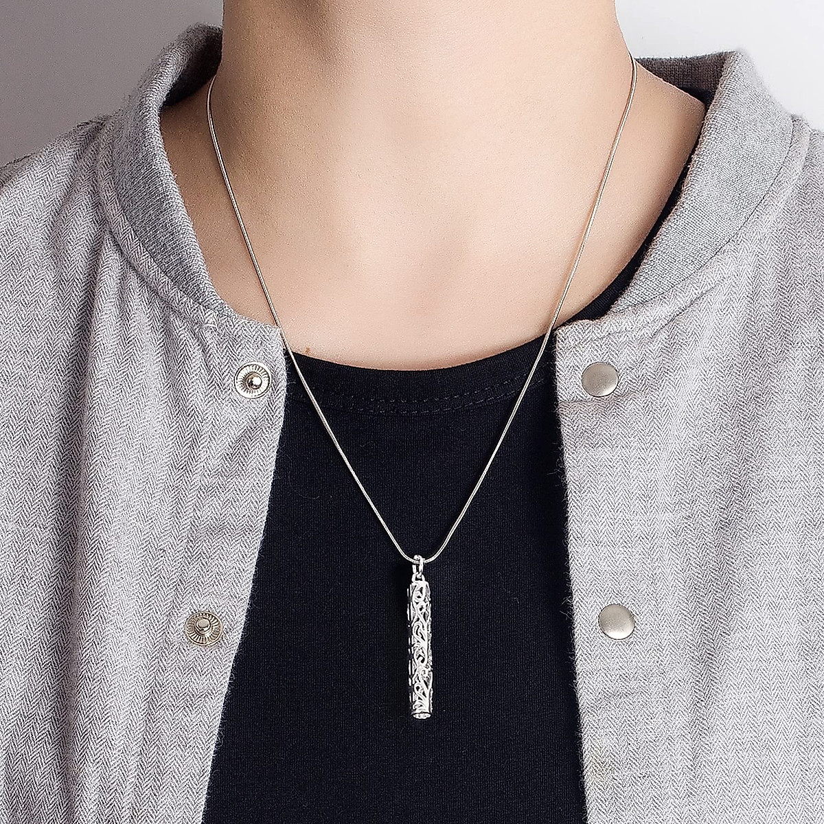 Dankadi Women's 925 Silver Necklace-Bohemian Sterling Silver Patterned Cylindrical Pendant Necklace-100% Original Silver Snake Chain 45-60CM Fine Jewelry (Snake chain 20 inch)