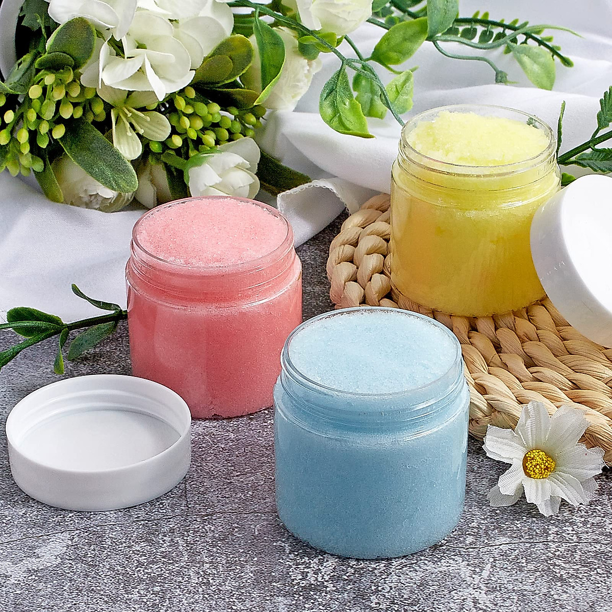 TUZAZO 2 OZ Plastic Jars Round Clear Cosmetic Container Jars with Lids and Labels, 24 Pack Small Plastic Jars for Lotion, Cream, Ointments, Makeup, Glitters, Samples, Travel Storage