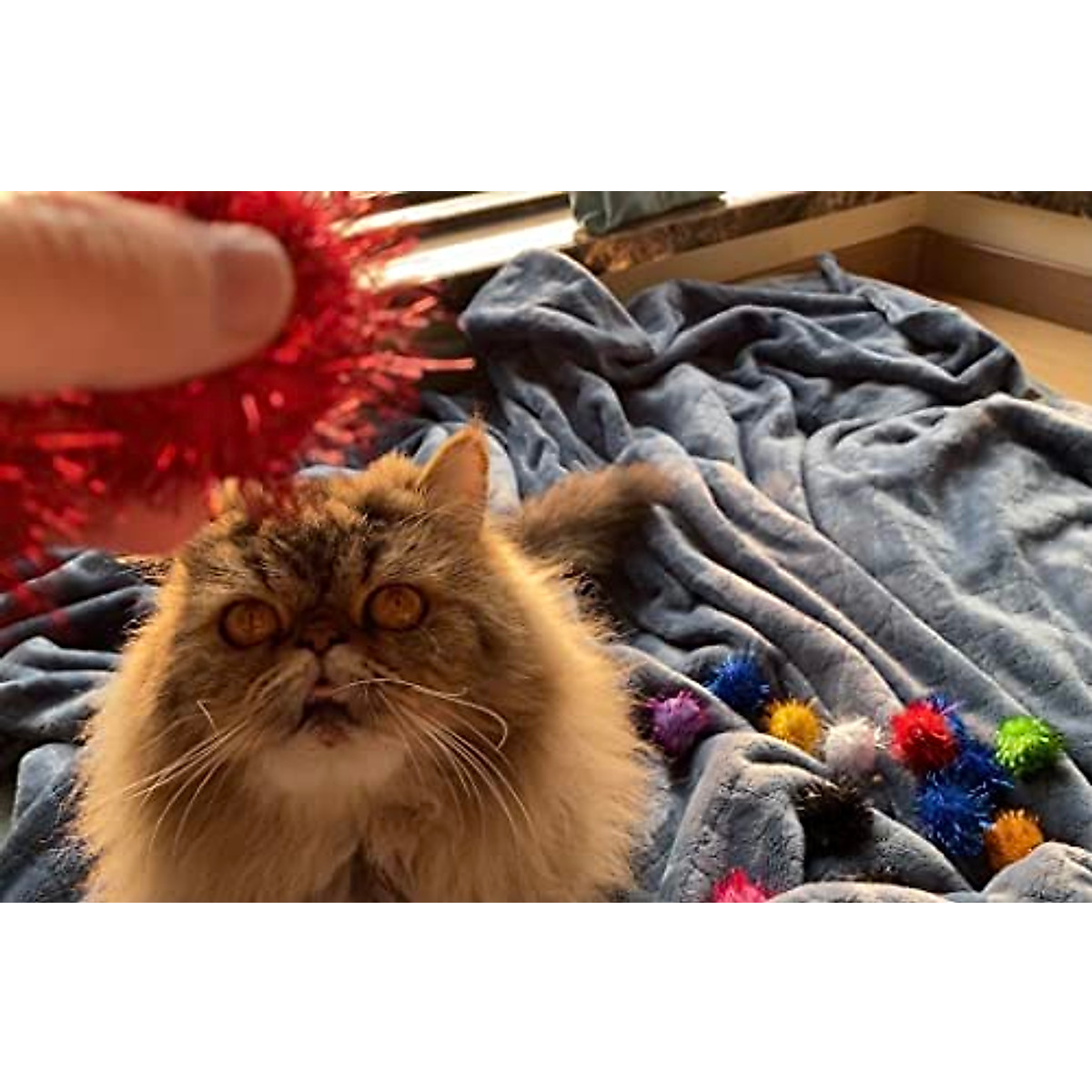 RIMOBUL 100PCS 1.5 INCH Cat Toy Balls Extra Large Sparkly Cat's Favorite Chase Glitter Ball Toy Sparkle Pom Pom Balls