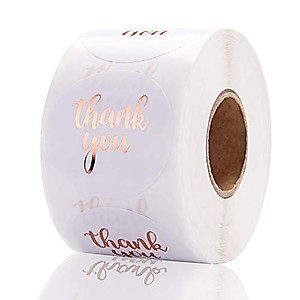 Yipmai Thank You Stickers Roll, 500PCs Round Thank You Stickers for Business with Rose Gold Letters, Decorative Sealing Labels for Greeting Cards, Flower Bouquets, Weddings, Parties (White-Rose Gold)