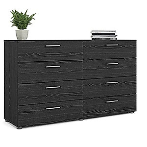 Levan Home Contemporary 8 Drawer Double Dresser in Black Woodgrain