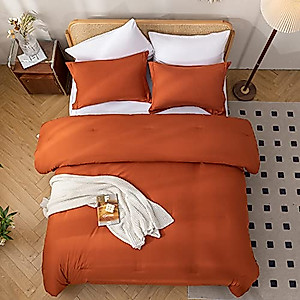 JANZAA Queen Comforter Set 7 Piece Bed in a Bag Queen Comforter Set with White Sheets Terracotta Bedding Sets Soft Pillow Cases and Shams, Fitted Sheet, Flat Sheet for All Season