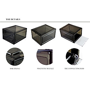 JECCICHY 10 Pack Black Shoe Storage Boxes Stackable, Plastic Shoe Boxes with Lids, Sneaker Storage, Transparent, Thick Hard, Drop Front Door, Within US Size 13, Size: 13.54”x10.63”x7.48”