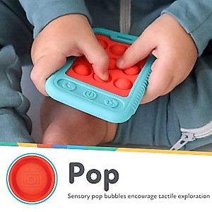 Nuby Baby Teething Toy, 3+ Months, Giggle Bytes Sensory Popper Cellphone, Aqua