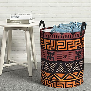 African Mud Cloth Tribal Round Waterproof Storage Box Organizer Round Laundry Basket Portable Dirty Clothes Bag With Handle Suitable For Bedroom, Books, Toy Medium