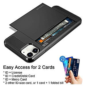 Vofolen Compatible with iPhone 12 Mini Case 5G Wallet Cover Credit Card Holder Slot Sliding Door Hidden Back Pocket Anti-Scratch Dual Layer Protective Shell Compatible with iPhone 12 Mini Black
