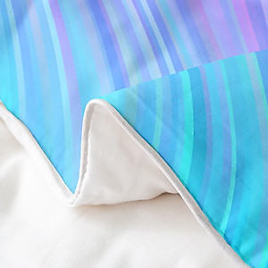 Erosebridal 100% Organic Cotton Rainbow Comforter Cover, Girls Bright Iridescent Striped Inspired Curved Lines Gradient Tie Dye Effect Hippie Comfy Bedding Set, Full Size, Teal Pink