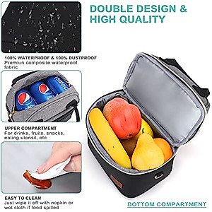 Urtala Insulated Lunch Bag for Women, 9L Dual Compartment Lunch Box with Shoulder Strap, Reusable Cooler Bag for Adult Office Work Outdoor Picnic, Black Gray