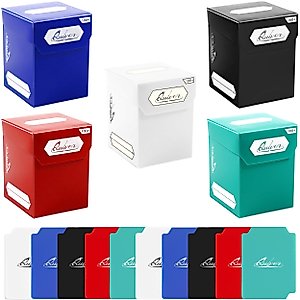 Quiver Time 100+ Standard Deck Blocks with 2 Dividers/Card Deck Box - Set of 5 MTG Deck Box - Compatible with Magic Commander, Yugioh & other TCG cards - (White, Black, Blue, Red & Green)